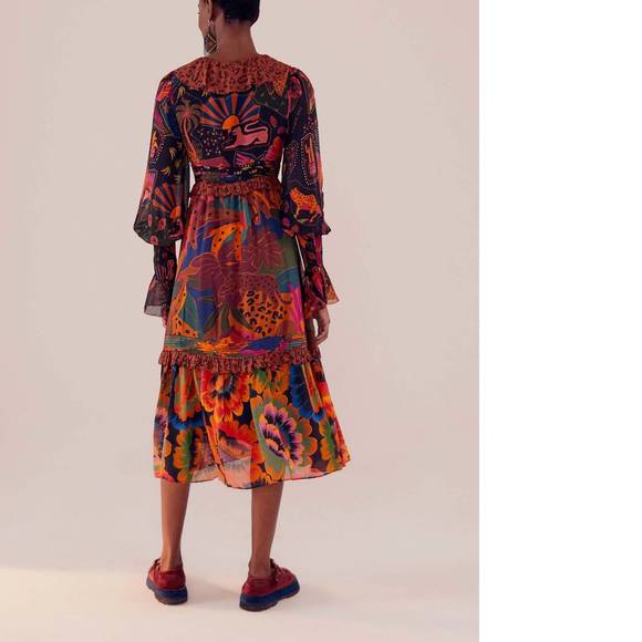 FARM Rio | Other | Nwt Farm Rio Mixed Leopard Jungle Midi Dress In ...